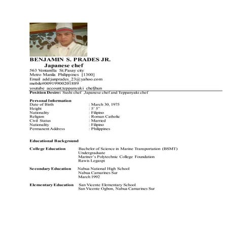 japanese chef resume - Copy | DOCX