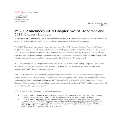 WICT 2014 Chapter Awards | PDF