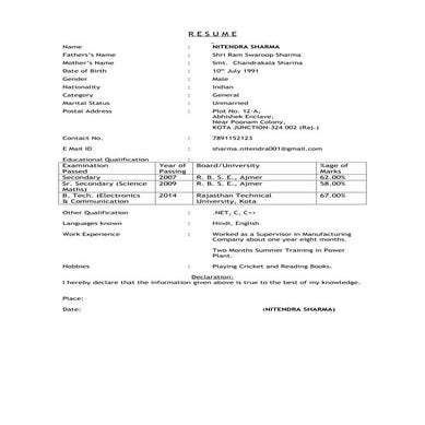 R E S U M E NITENDRA SHARMA | DOC