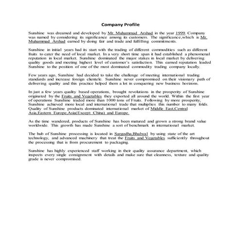 Company%27s Profile | DOCX | Business | Business and Finance