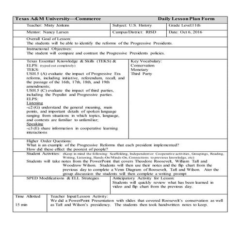 Lesson Plan Roosevelt | DOCX