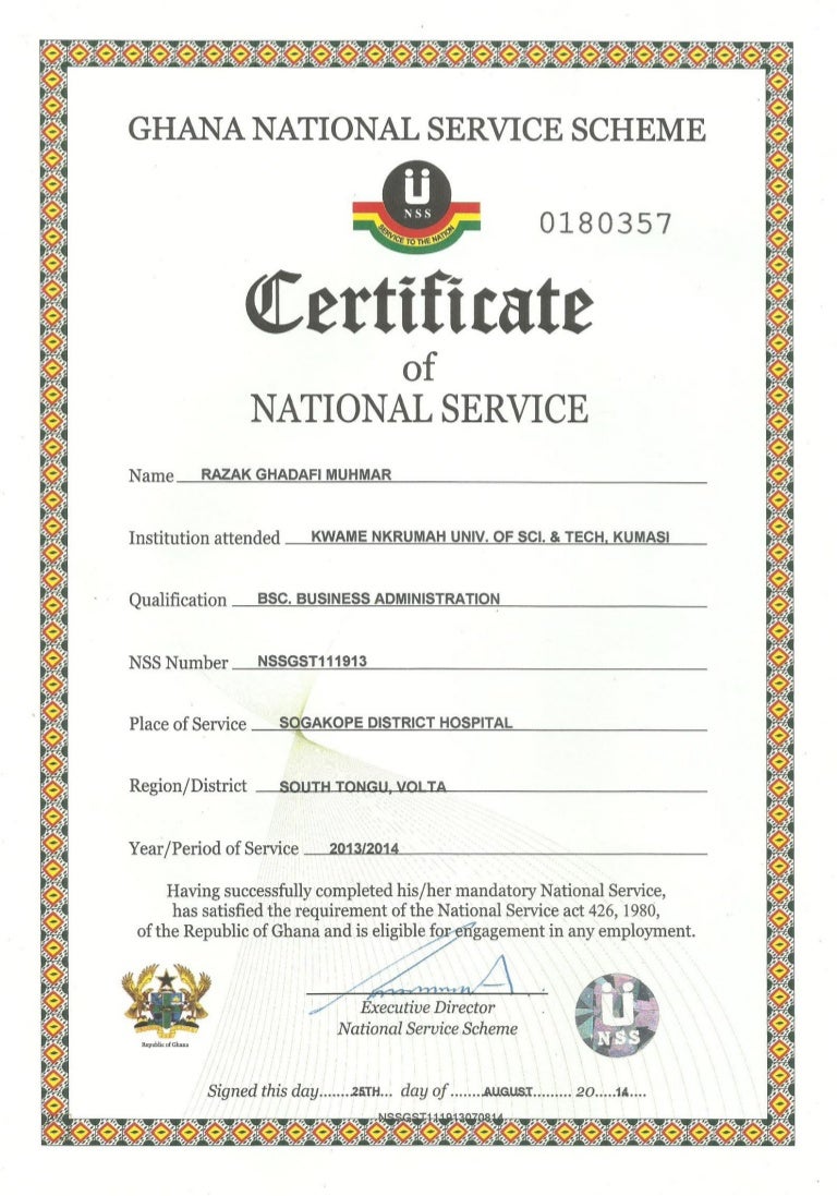 National Service Certificate