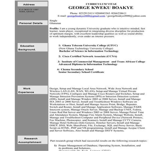 RESUME1 | DOC | Operating Systems | Computer Software and Applications