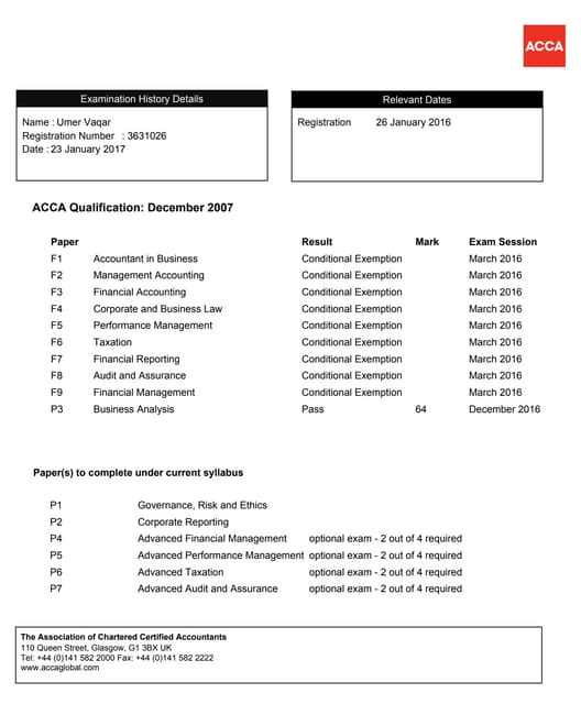 Certificate ACCA F | PDF