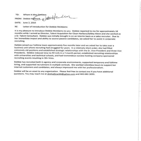 Debbie McAdams reference letter from Deb Hallmark | PDF