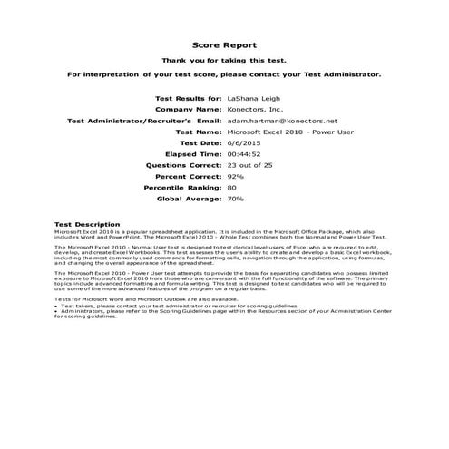 ProveIttest score Excel2010Powerusertestldl | PDF