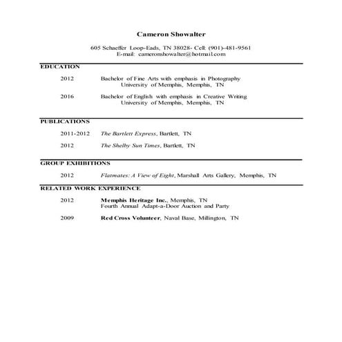 Cameron Showalter's Resume | DOCX