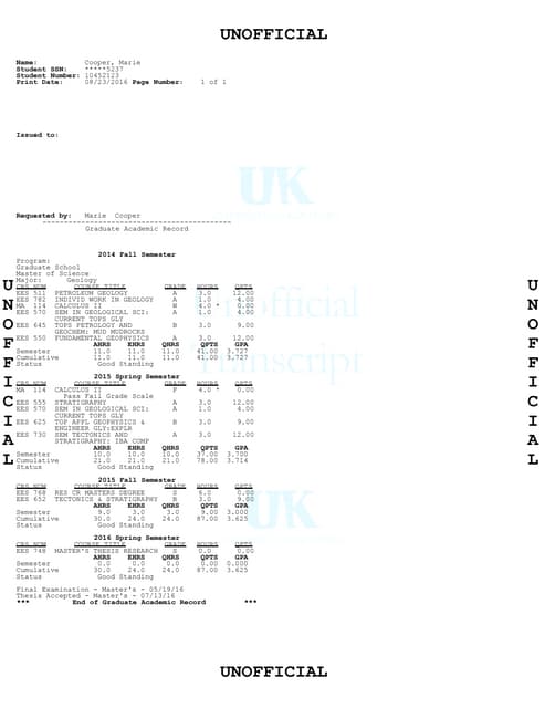 AMU Transcript 1 of 3 | PDF | College Education | Education