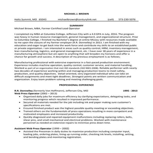 Michael Brown Resume 11-20-16 | DOC