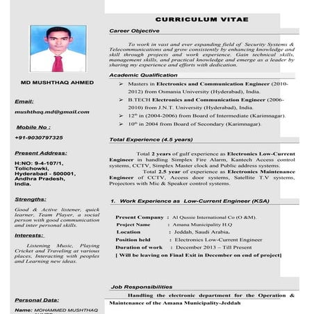 ELV ENGINEER RESUME | DOC