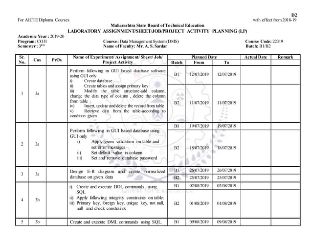 Teaching plan d1 dms 2019 20 | DOCX