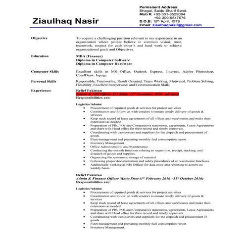 Ziaulhaq Nasir CV | PDF