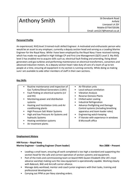 D E Marsden - Marine CV | DOCX | Scuba Diving | Extreme Sports