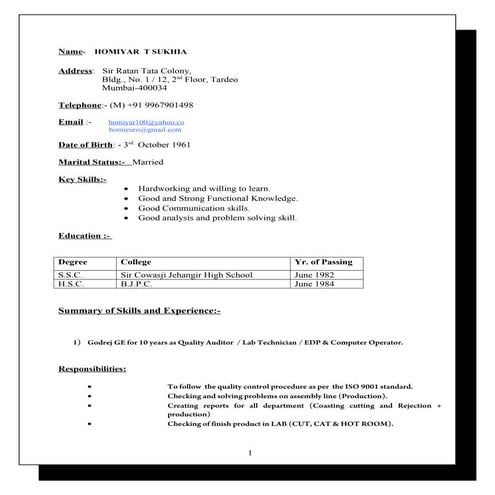 Resume | DOC | Computing | Technology & Computing