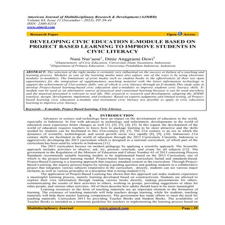 Developing STEM project-based learning module for primary school teachers: a need analysis | PDF