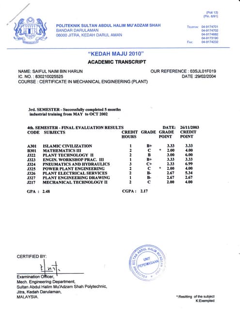 Politecnic certificate | PDF