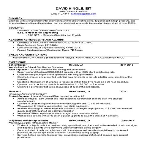 David Hingle's RESUME | PDF | Civil Engineering Industry | Industries