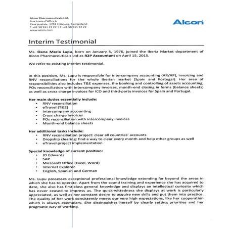 Interim Certificate Alcon- Oana Maria Lupu | PDF