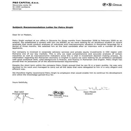 Recommandation letter from P & S Capital | PDF