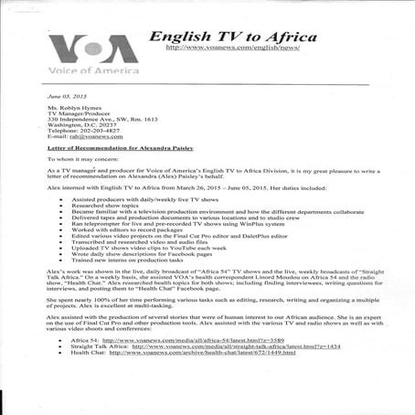 VOA Recommendation Letter-min | PDF