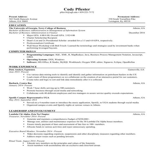 pfiester resume Fall 2015 | PDF