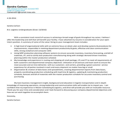 Sandra Carlsen_Cover letter | PDF