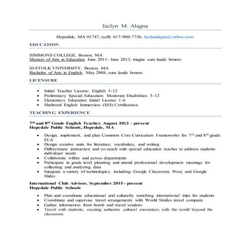 Education Resume 2016 | DOCX | Professional School | Postgraduate Education