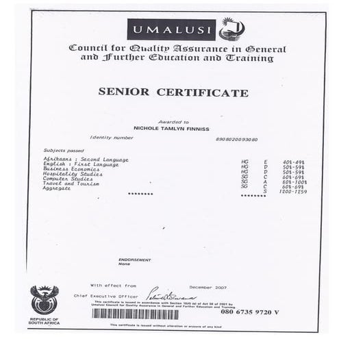 Matric Certificate | PDF