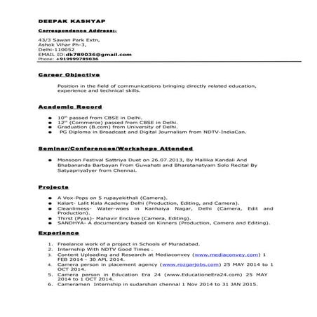 CV deepak 2016 (1) | DOC | Cameras and Camcorders | Consumer Electronics