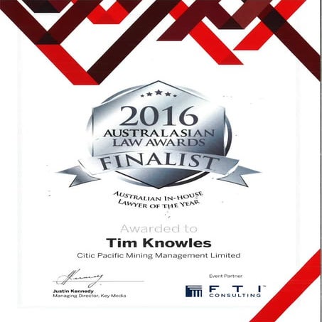 2016 Law Awards Finalist Certificate | PDF