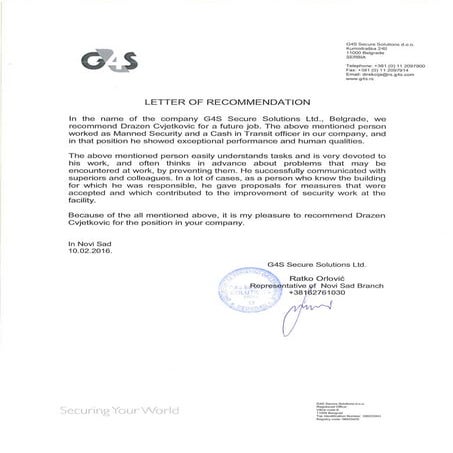 G4S Letter of Recommendation | PDF