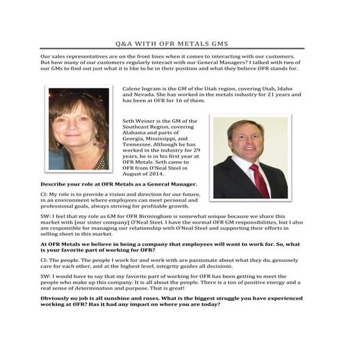 QandA Calene Ingram and Seth Wiener | PDF