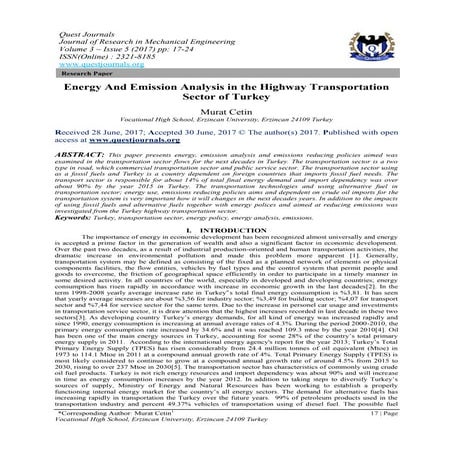 Energy And Emission Analysis in the Highway Transportation Sector of ...
