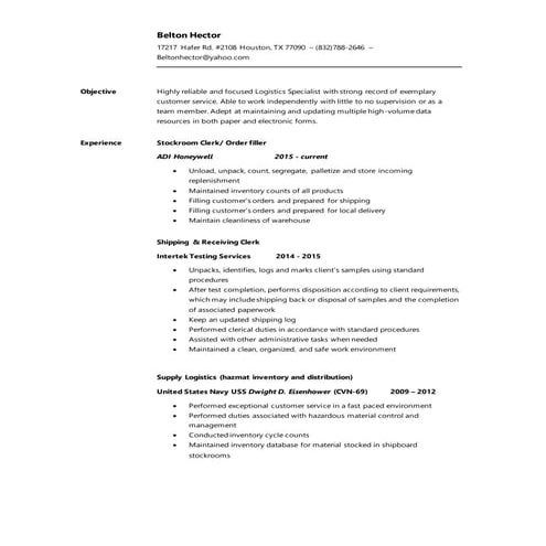 Belton Logistics intern | PDF