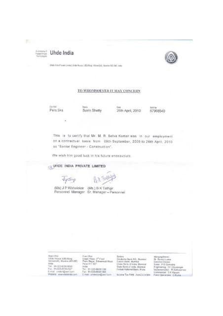 Experience Cert_ of M_R_Selvakumar REAL | PDF