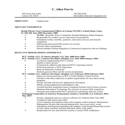 C. Allen Purvis Resume | PDF