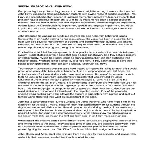 SPECIAL ED SPOTLIGHT - John Howk | DOCX