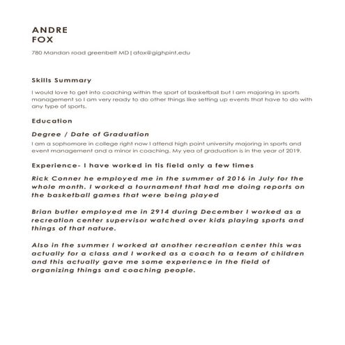 andre resume | PDF | Basketball | Sports