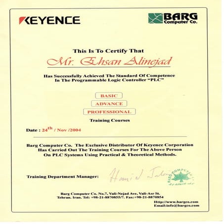 Keyence Certificate 2004 | PDF