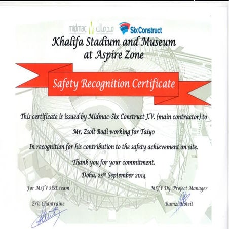 Safety Recognition Certificate | PDF