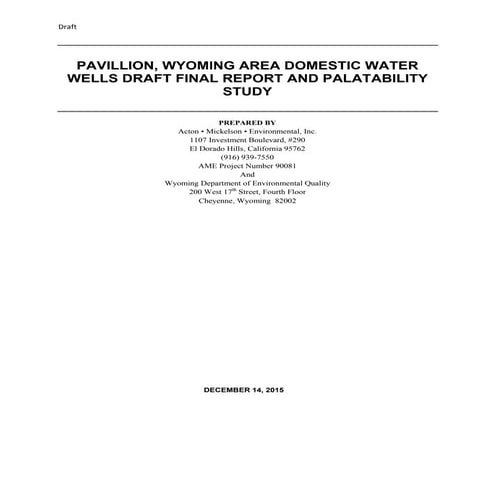 01_Pavillion WY Area Domestic Water Wells Draft Final Report | PDF
