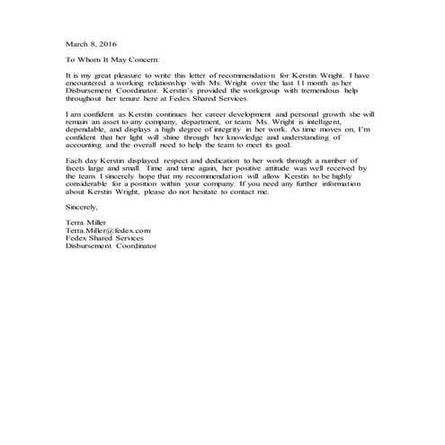 FedEx Letter of recommandation | DOCX