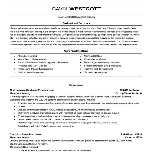 Gavin Westcott CV 2016 | DOCX