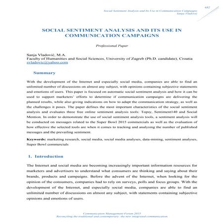 Social Sentiment Analysis and Its Use in Communication Campaigns | PDF