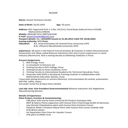 VY SUNDAR RESUME | DOC