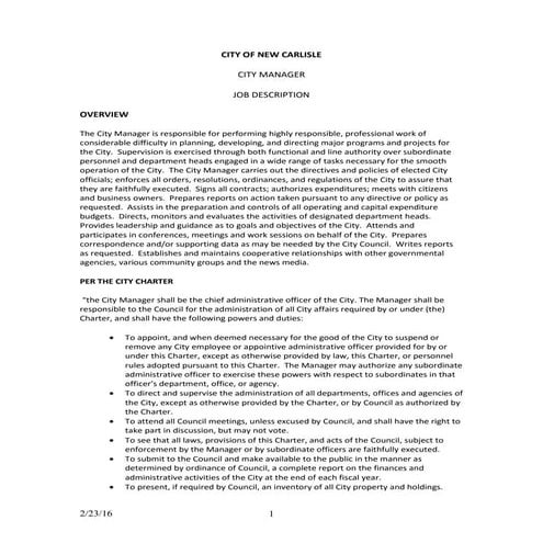 City Manager Job Description | PDF
