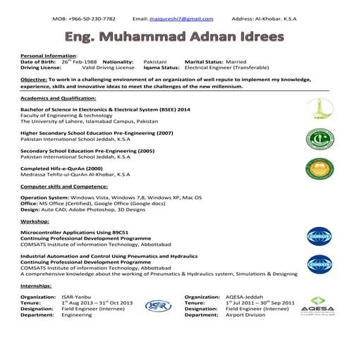 Adnan Idrees CV 2017 | PDF | Civil Engineering Industry | Industries