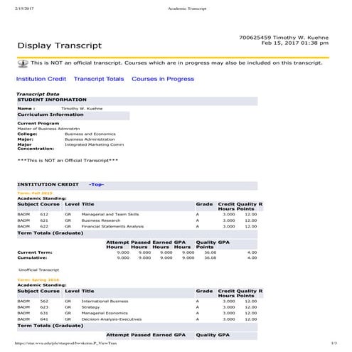 Academic Transcript | PDF