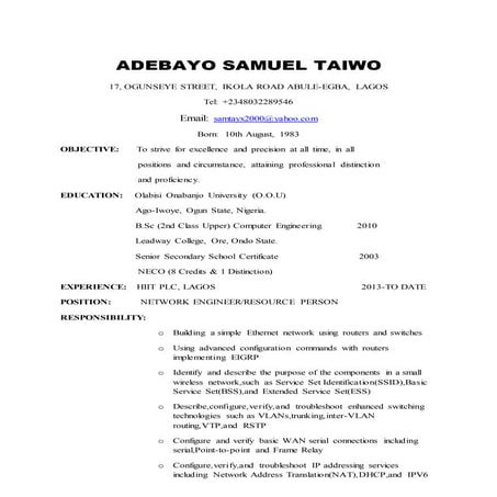 ADEBAYO SAMUEL TAIWO NEW CV | DOCX | Computer Networking | Computing