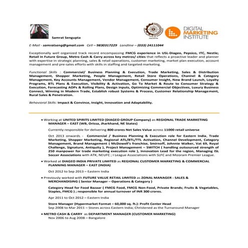 SAMRAT SENGUPTA CV | PDF | Business Administration | Business